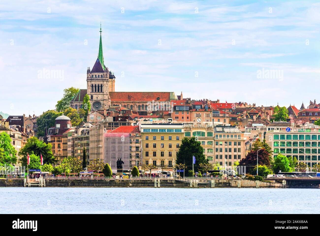 Kanton Genf: Genf, Blick vom Quai du Mont-Blanc auf die Kathedrale ...