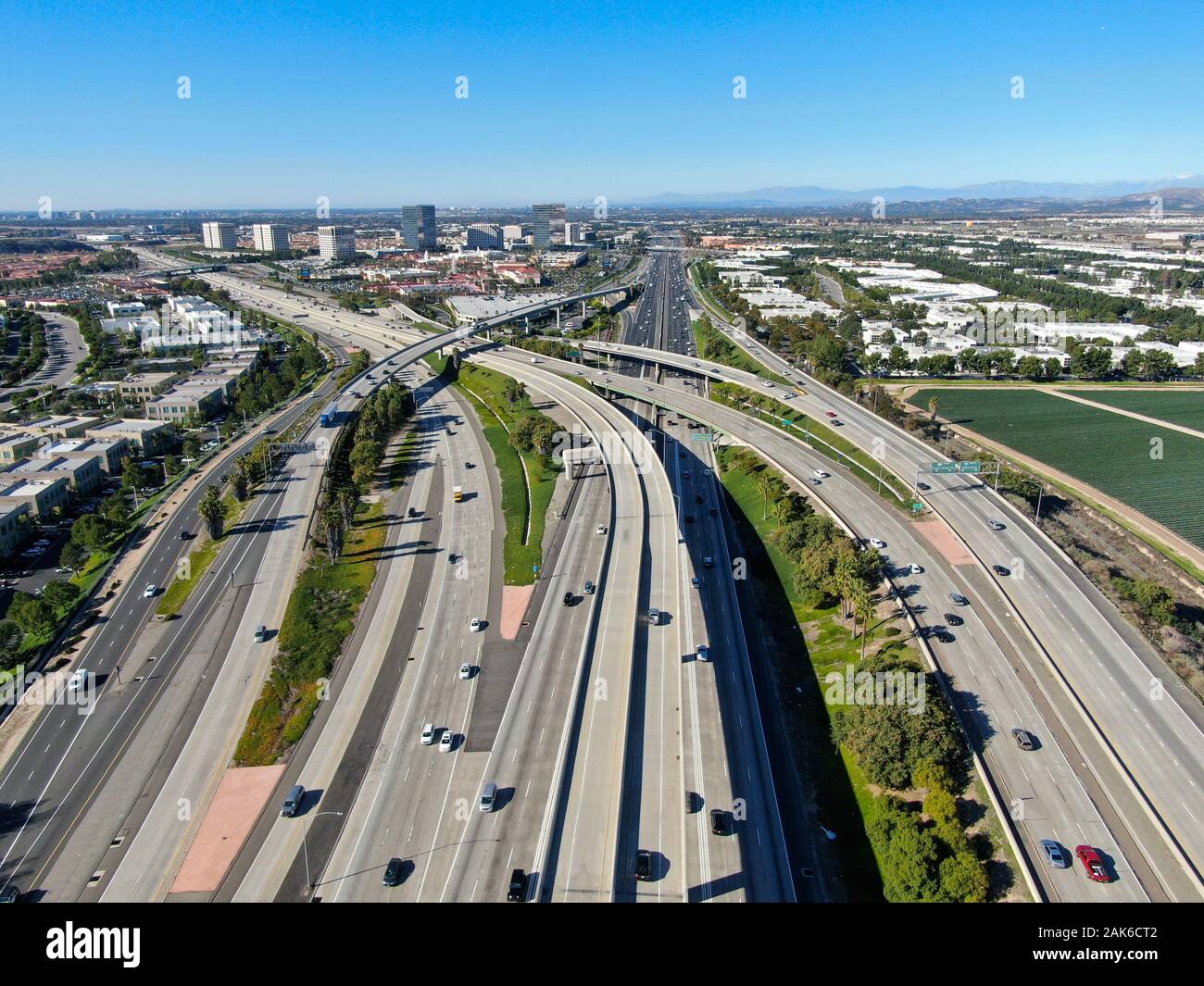 Aerial view of highway transportation with small traffic, highway ...