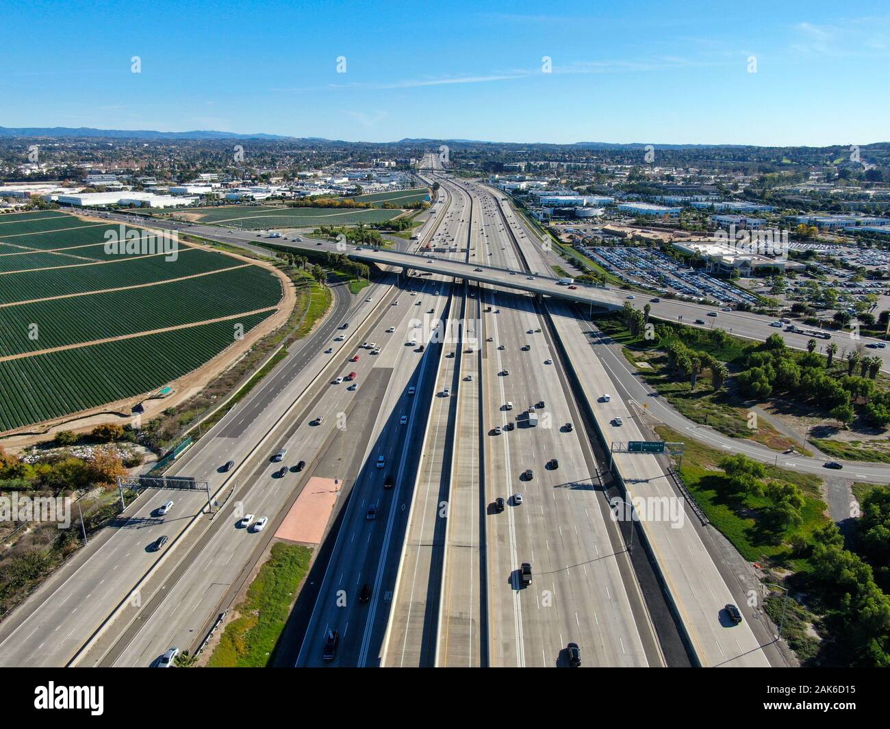 Aerial view of highway transportation with small traffic, highway ...