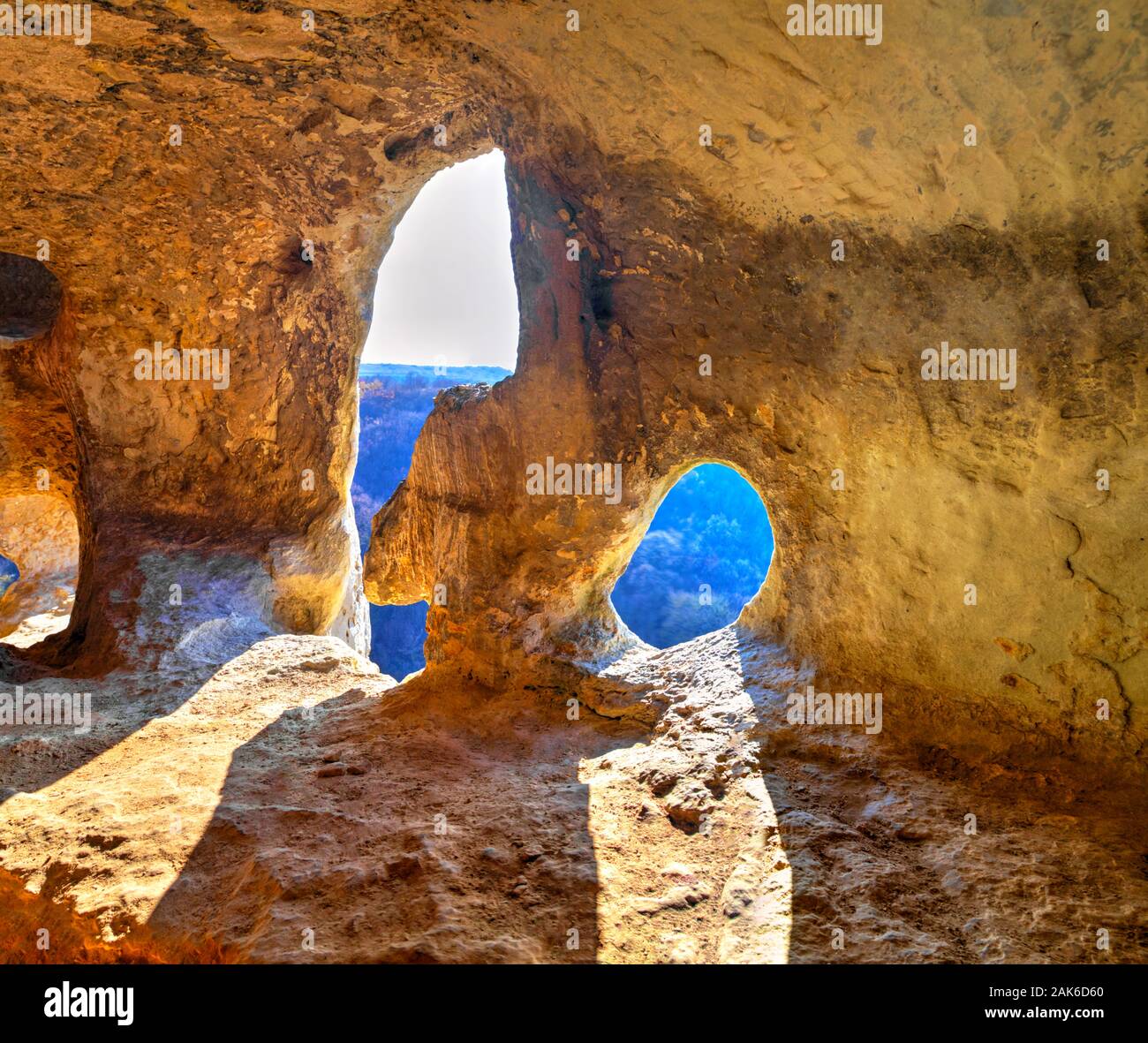 Beautiful view from inside of the cave to the outside world Stock Photo ...