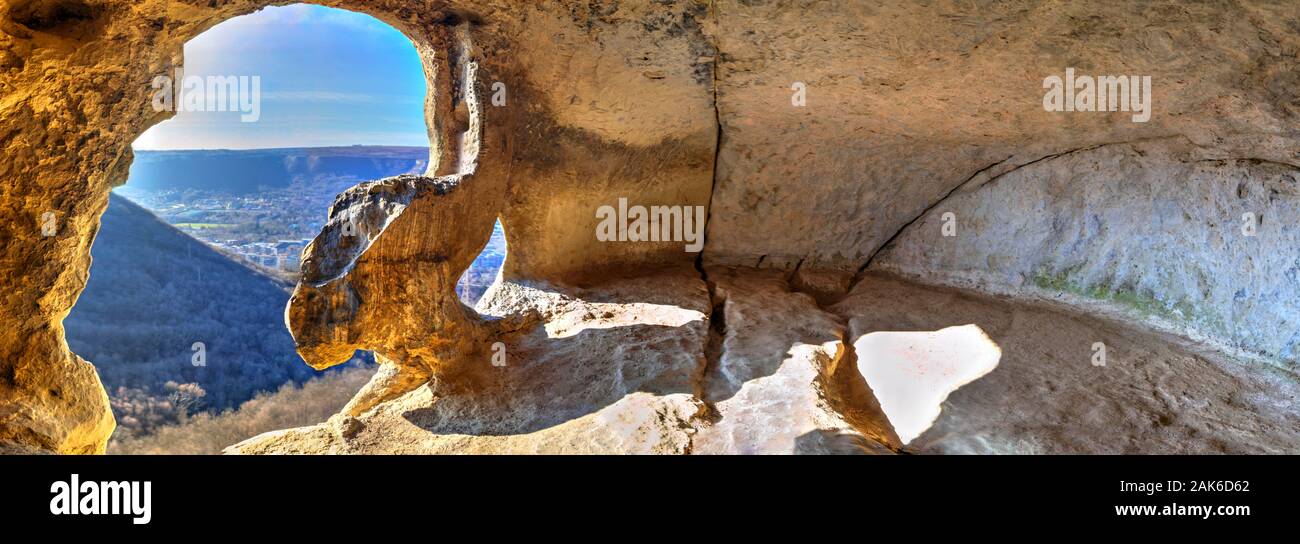 Beautiful view from inside of the cave to the outside world Stock Photo ...