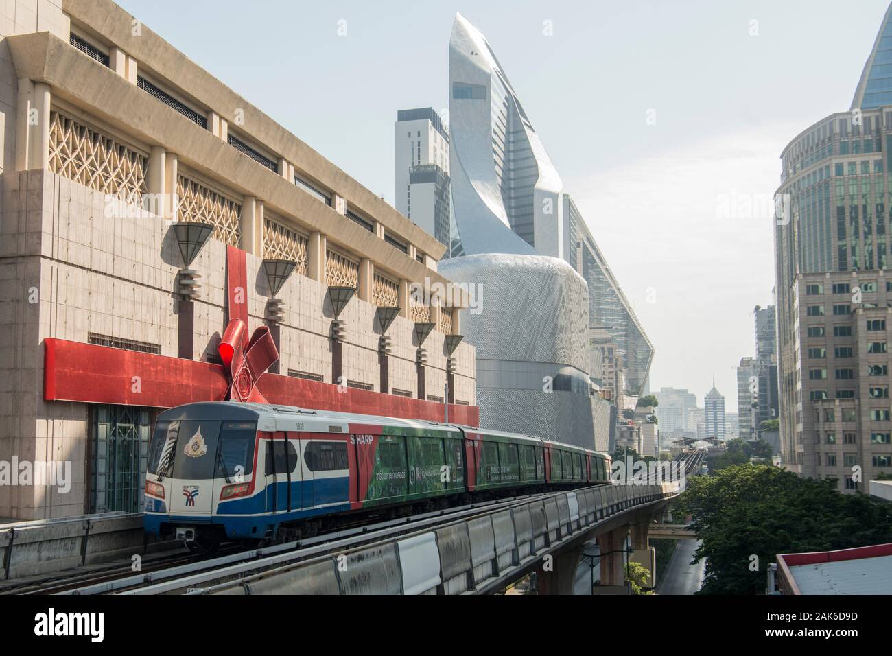 a skytrain of bts at the Skyline at Sukhumvit in the city of Bangkok in ...