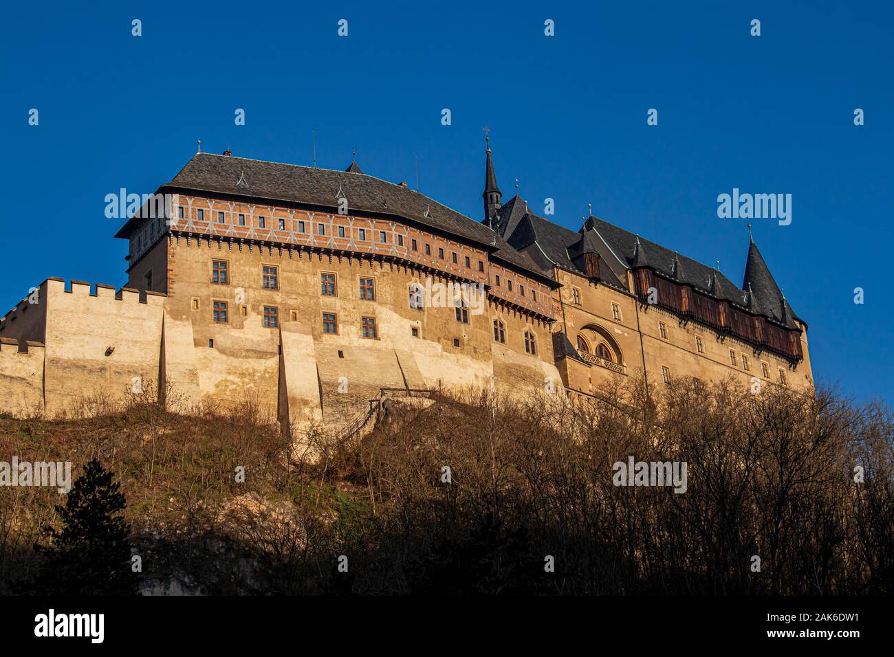High walls of Karlstejn Castle Stock Photo - Alamy
