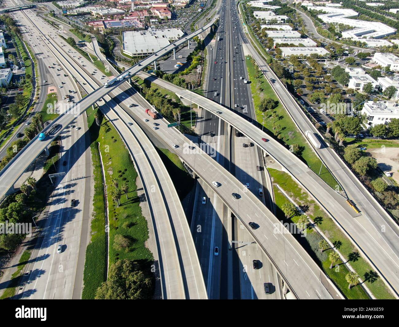 Aerial view of highway transportation with small traffic, highway ...