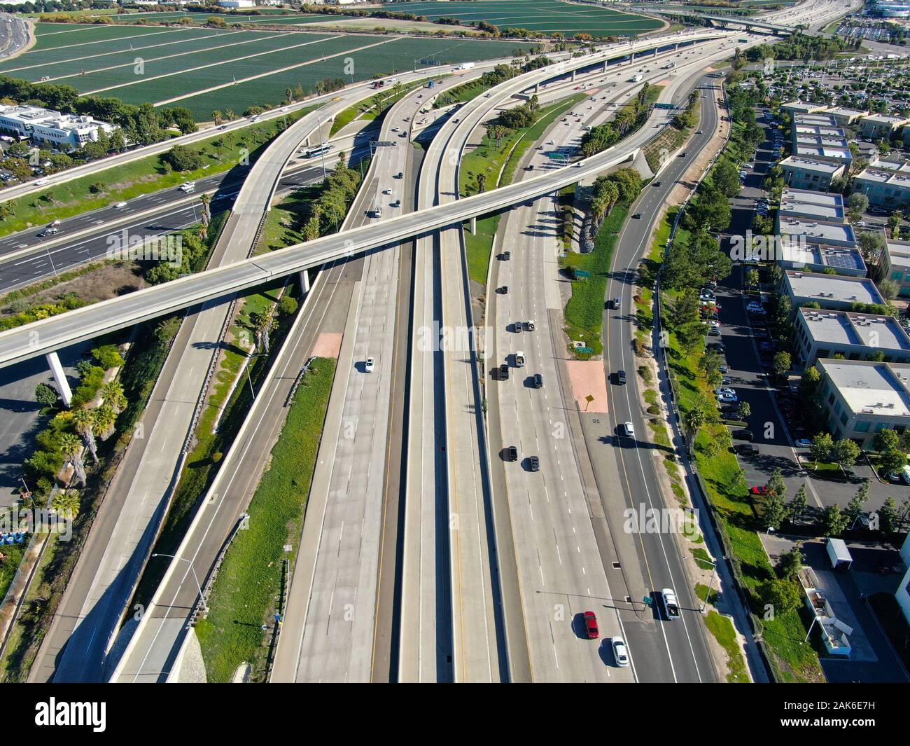 Aerial view of highway transportation with small traffic, highway ...