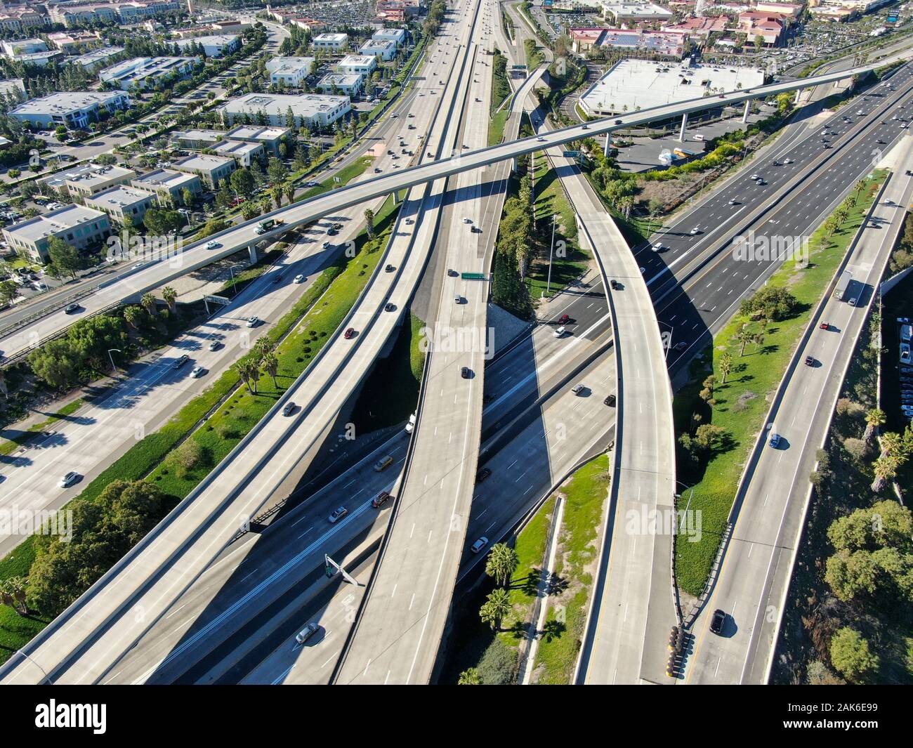 Aerial view of highway transportation with small traffic, highway ...