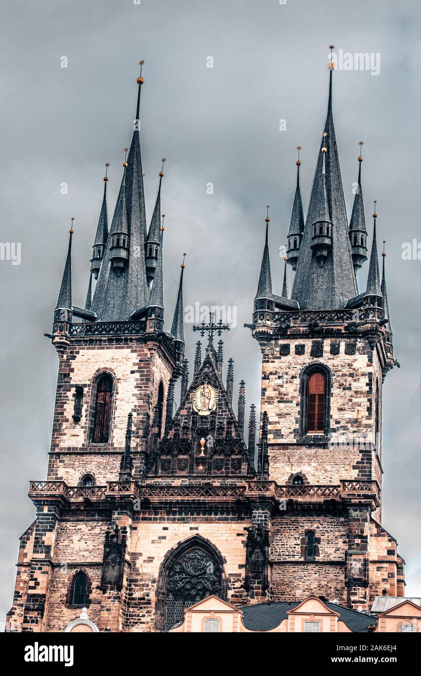 Background two church towers hi-res stock photography and images - Alamy