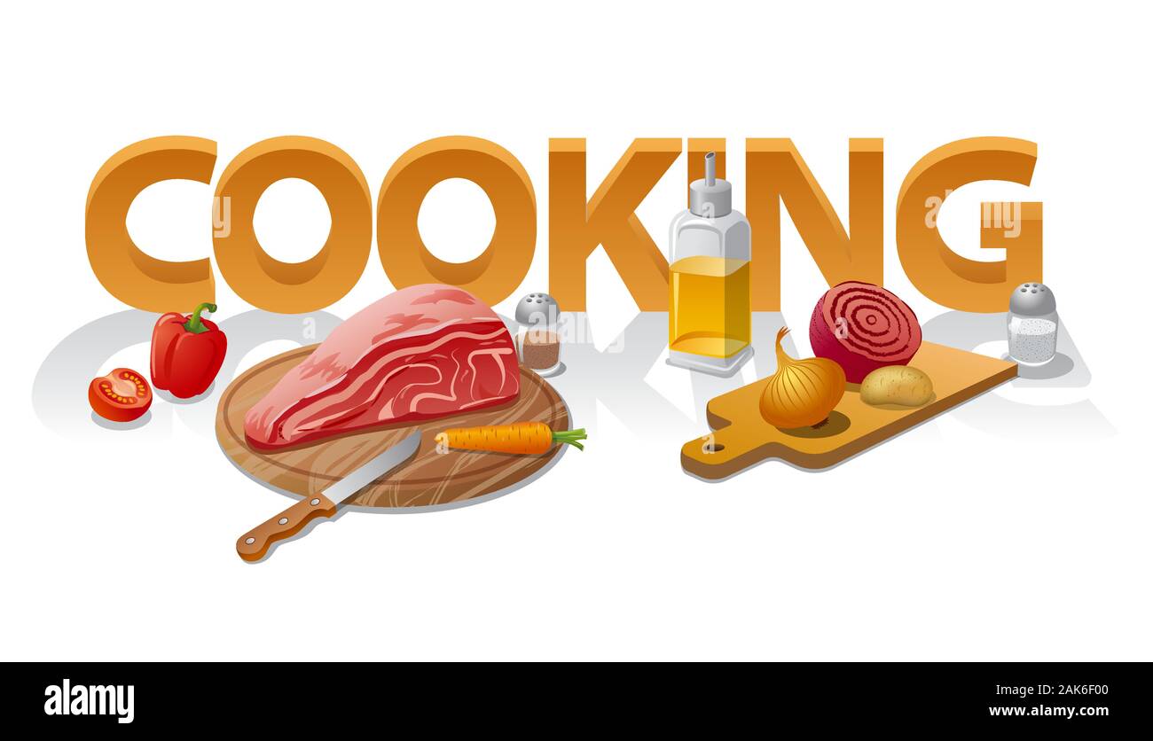 concept illustration of cooking food with different meals Stock Vector ...