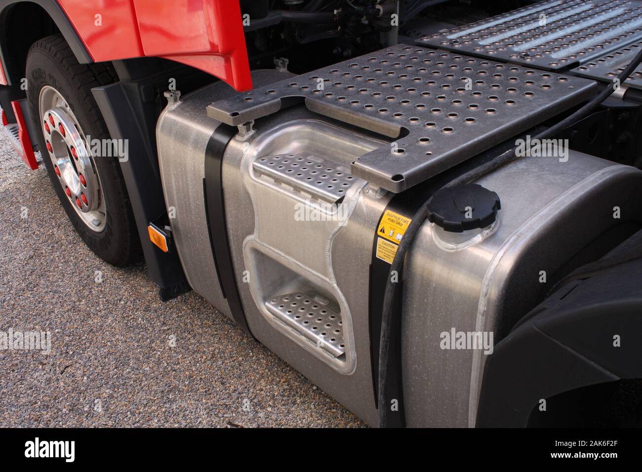 Red Volvo truck - brand new Stock Photo - Alamy