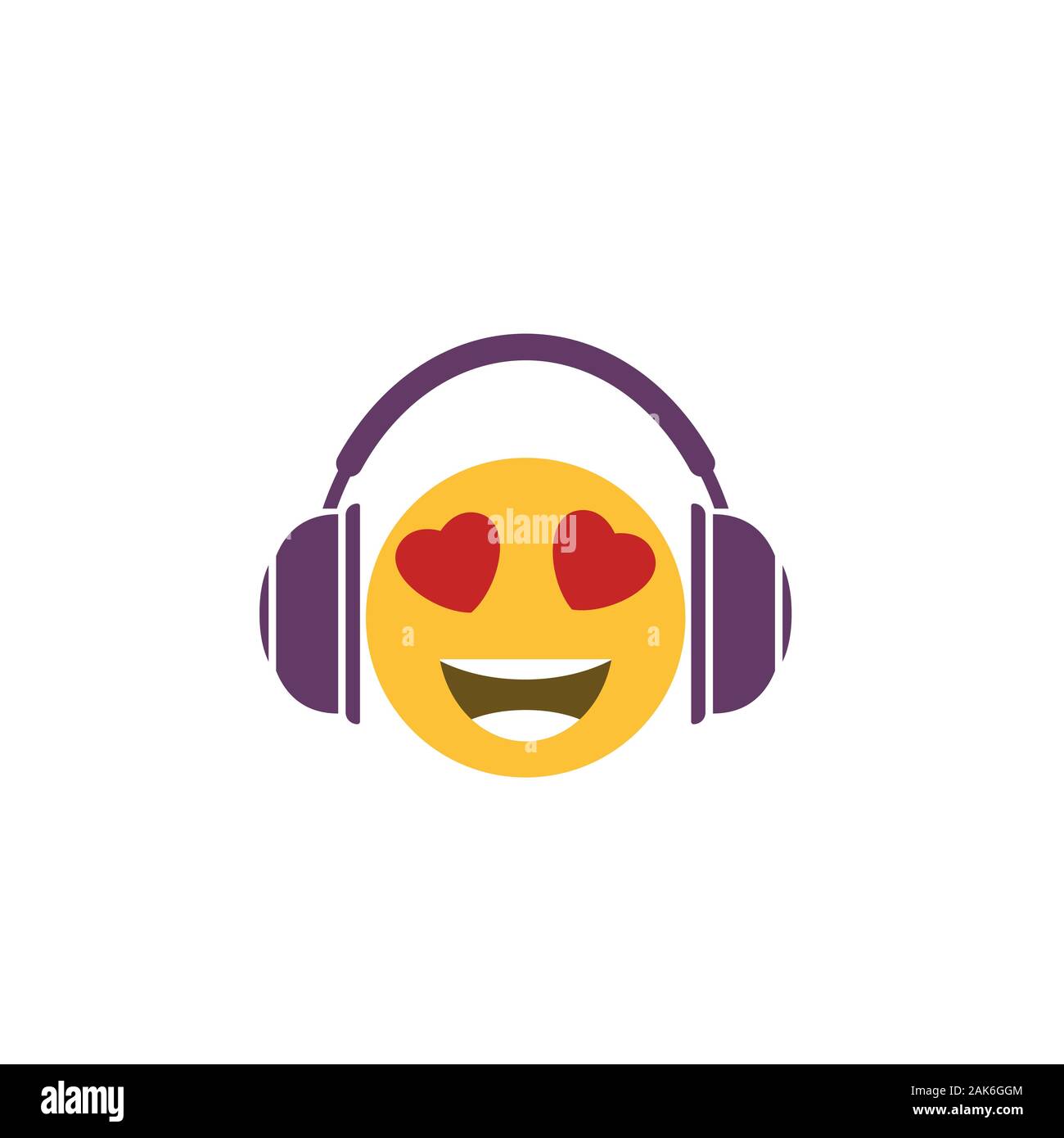 Smiley with headphones. DJ symbol, funny smile icon with headphones ...