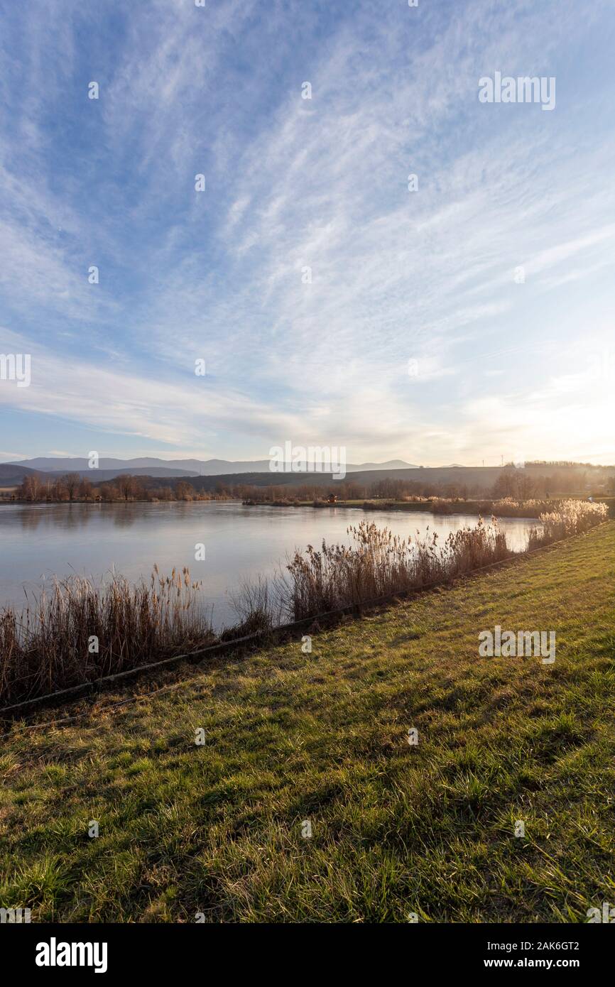 Reservoir lake of Maconka near Batonyterenye in Hungary on a winter day ...