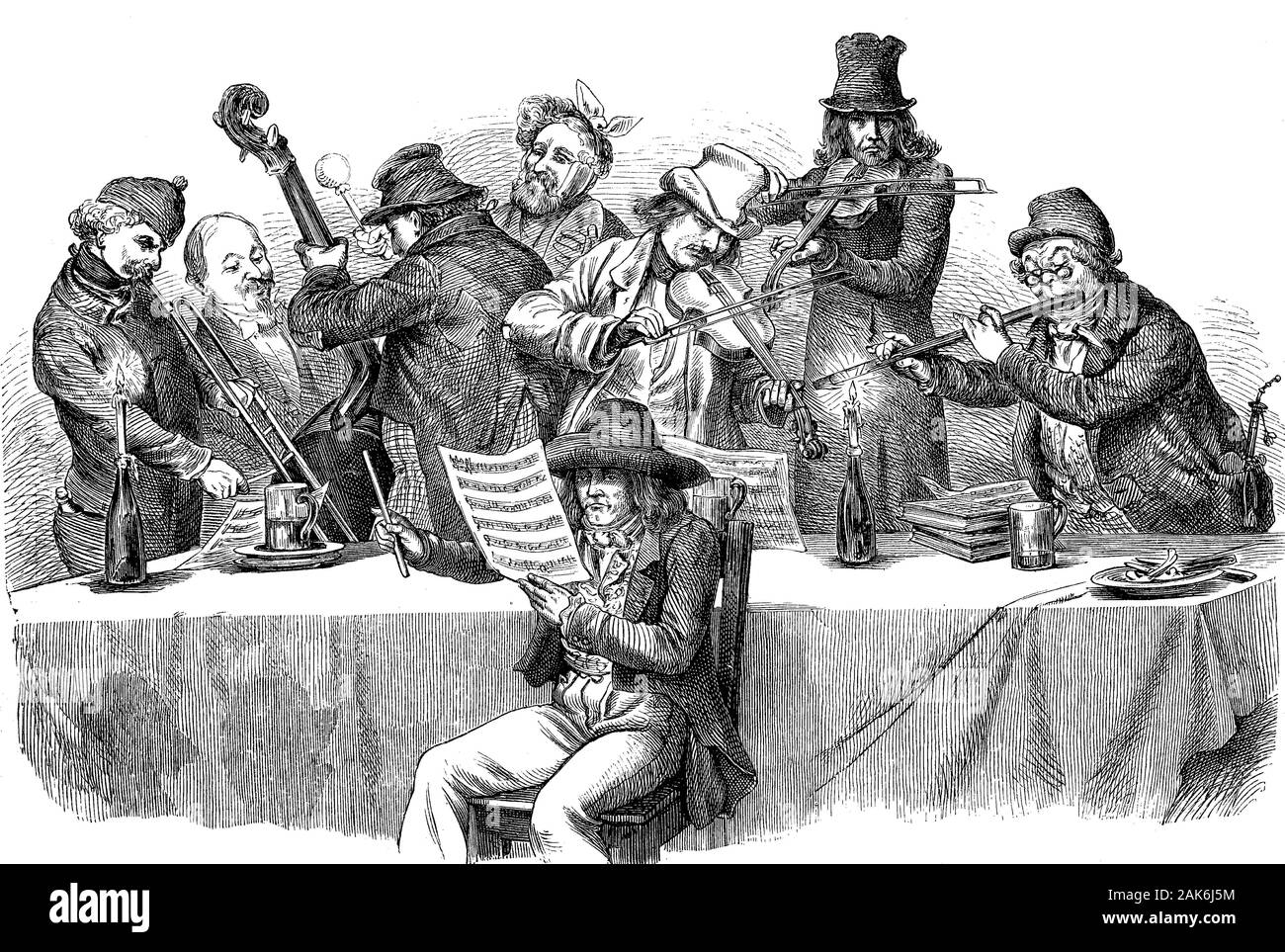 Bohemian musicians, woodcut from 1864 Stock Photo - Alamy