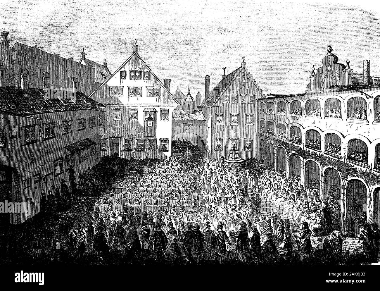 The courtyard of the college of St. Anna in Augsburg, 1632, Germany ...