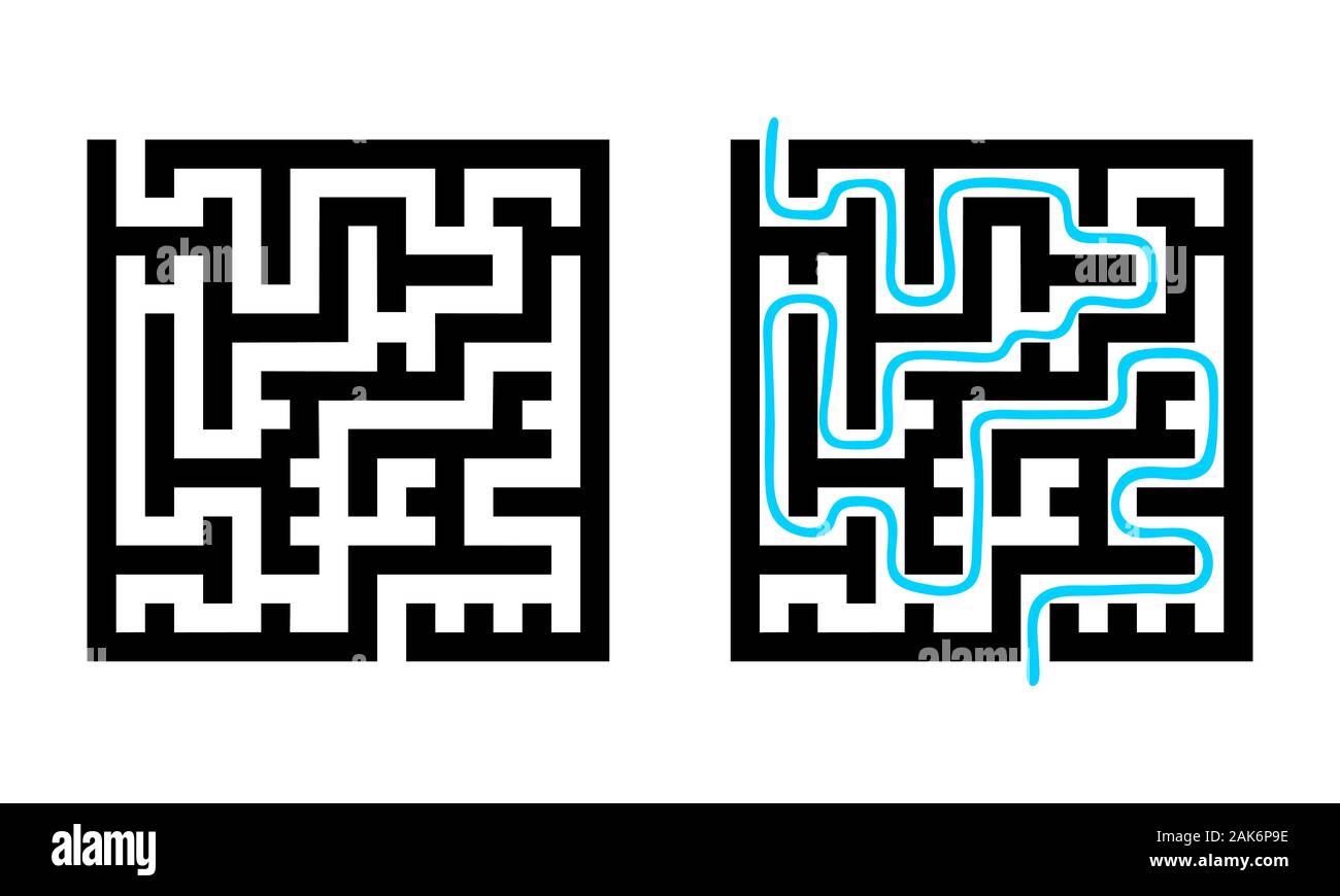 Logical game with solution. Children maze. Labyrinth with black lines ...