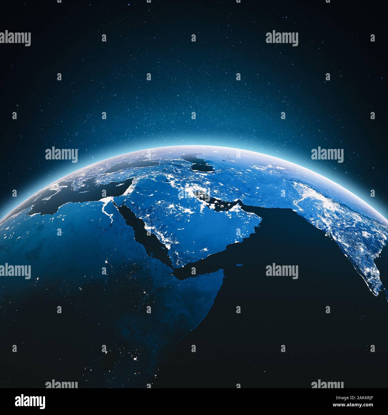 City lights Middle East. Elements of this image furnished by NASA. 3d ...