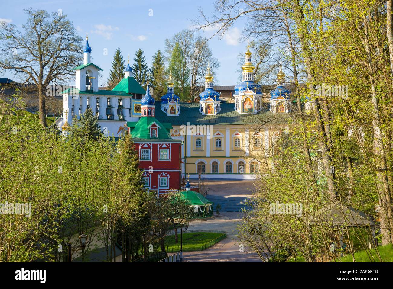 May sunny day in the Holy Assumption Pskovo-Pechorsky Monastery ...
