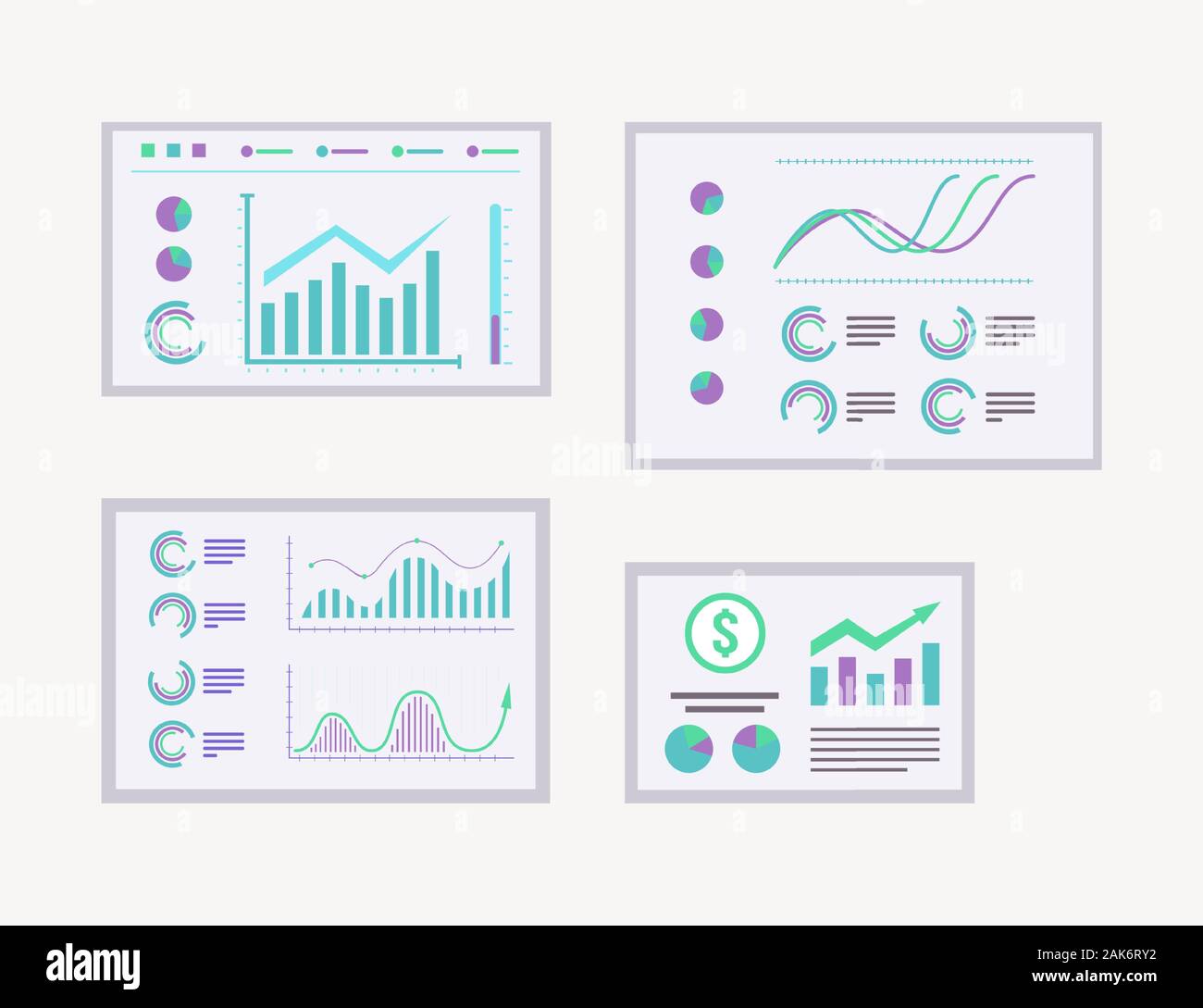 Data graph reports vector illustrations set. Business presentation ...