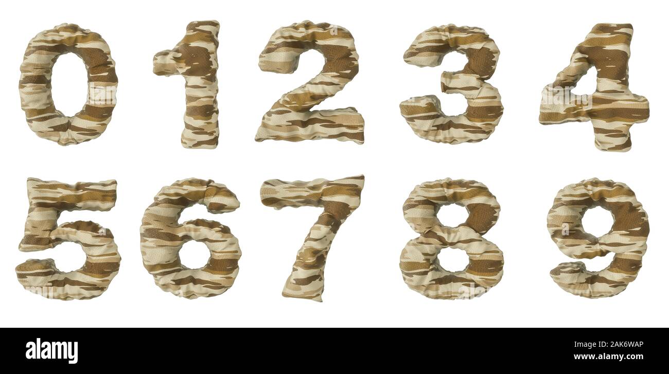 Camouflage army numbers, 3D rendering isolated on white background ...