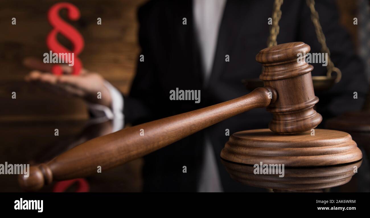 Justice and law concept. Male judge in a courtroom Stock Photo - Alamy