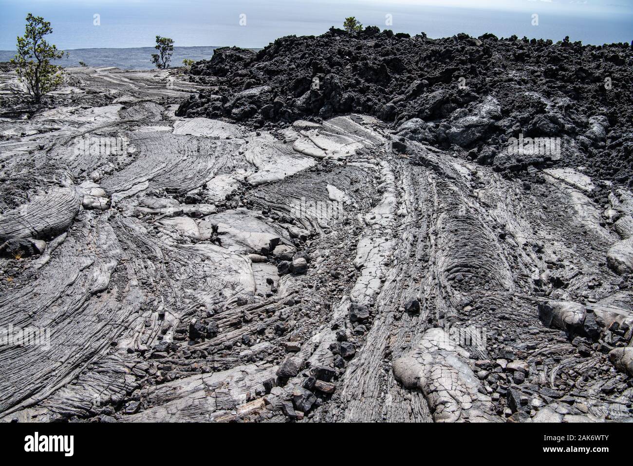 landscape view showing the textured pattern of an old lava flow from a ...