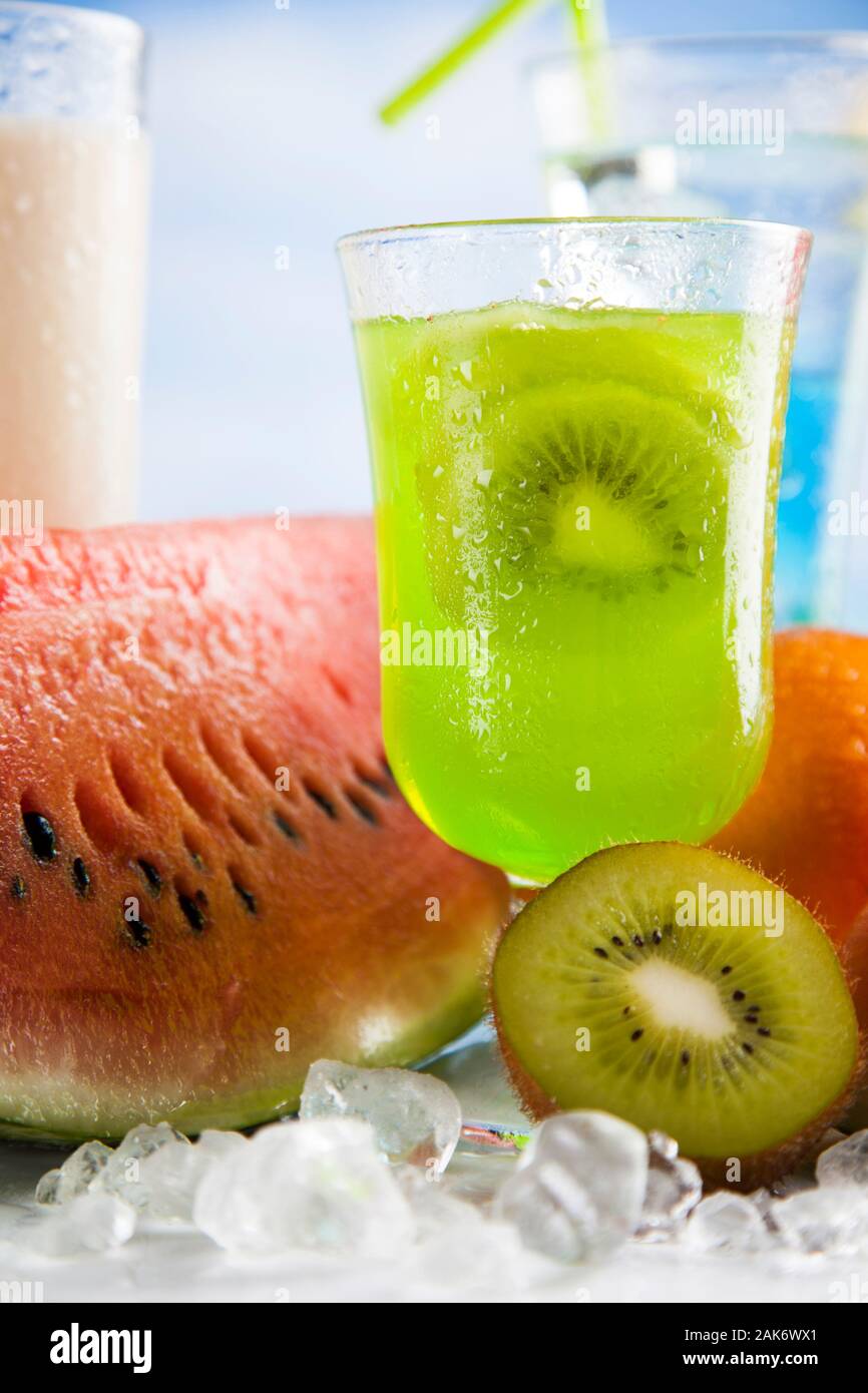 Summer background, Variety of cold drinks Stock Photo - Alamy