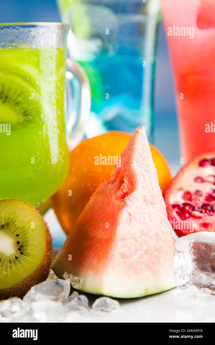 Summer background, Variety of cold drinks Stock Photo - Alamy