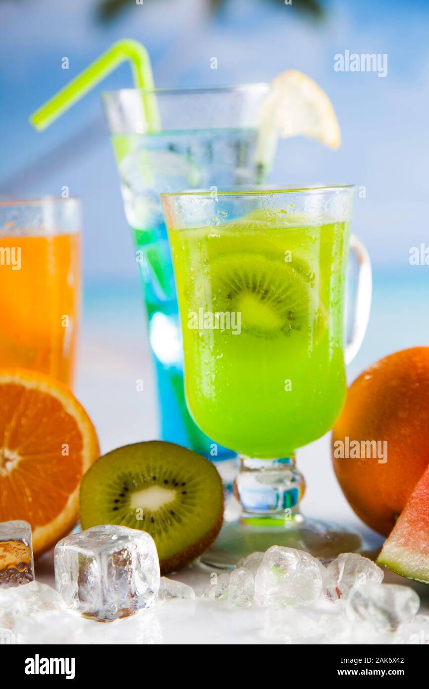 Summer background, Variety of cold drinks Stock Photo - Alamy