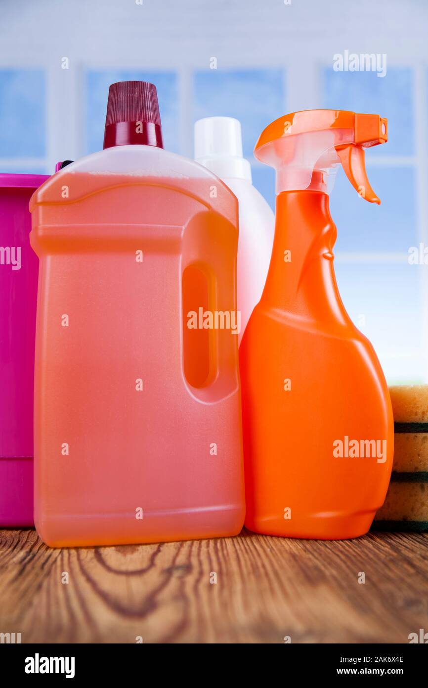 Cleaning Equipment and window background Stock Photo - Alamy