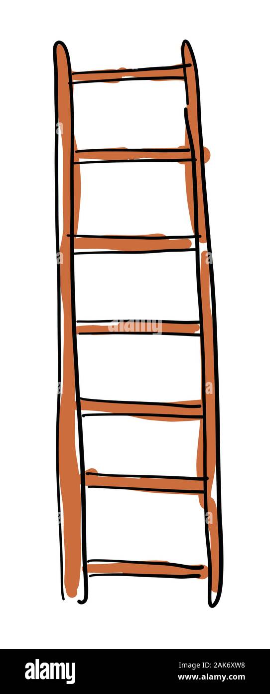 Hand drawn vector sketch illustration of wooden ladder. White ...