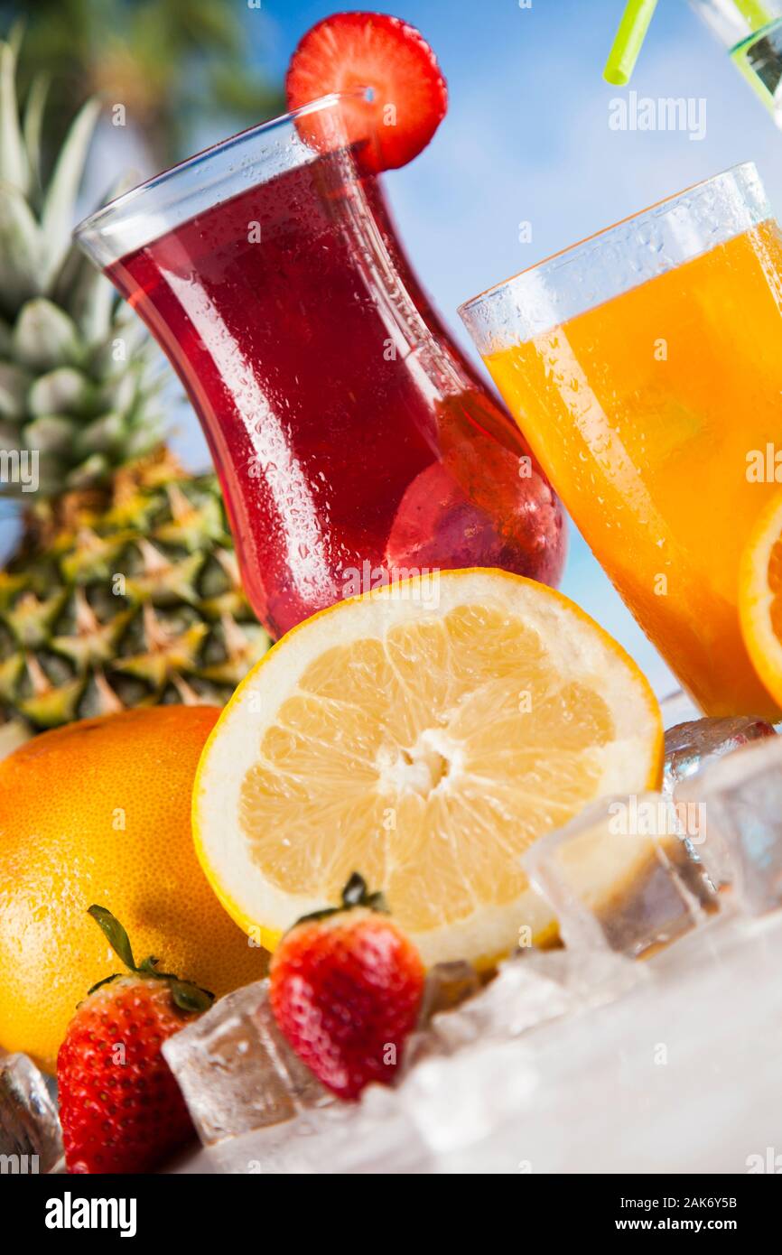 Summer background, Variety of cold drinks Stock Photo - Alamy