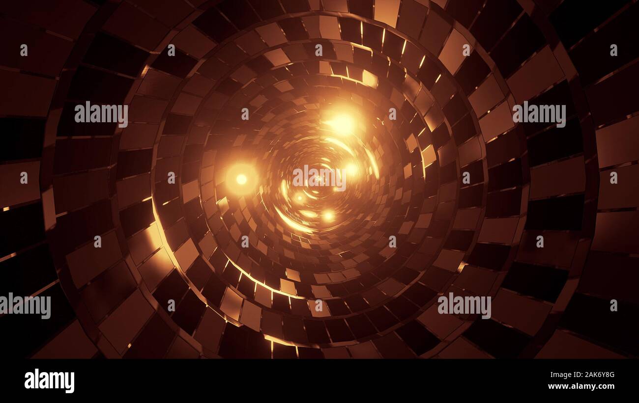 abstract round tunnel with brick pattern texture and glowing spheres 3d ...