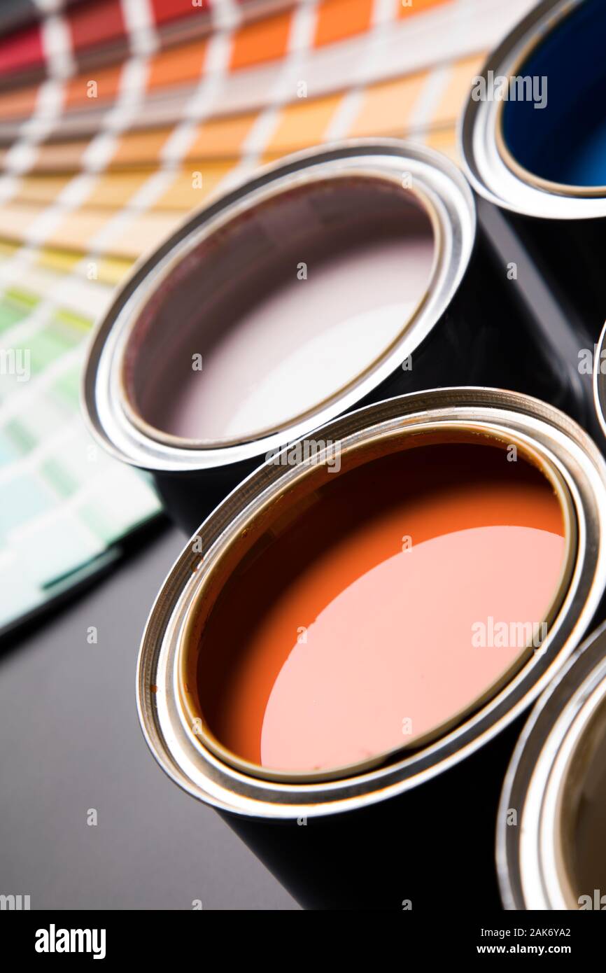 Tin metal cans, Painting background Stock Photo - Alamy