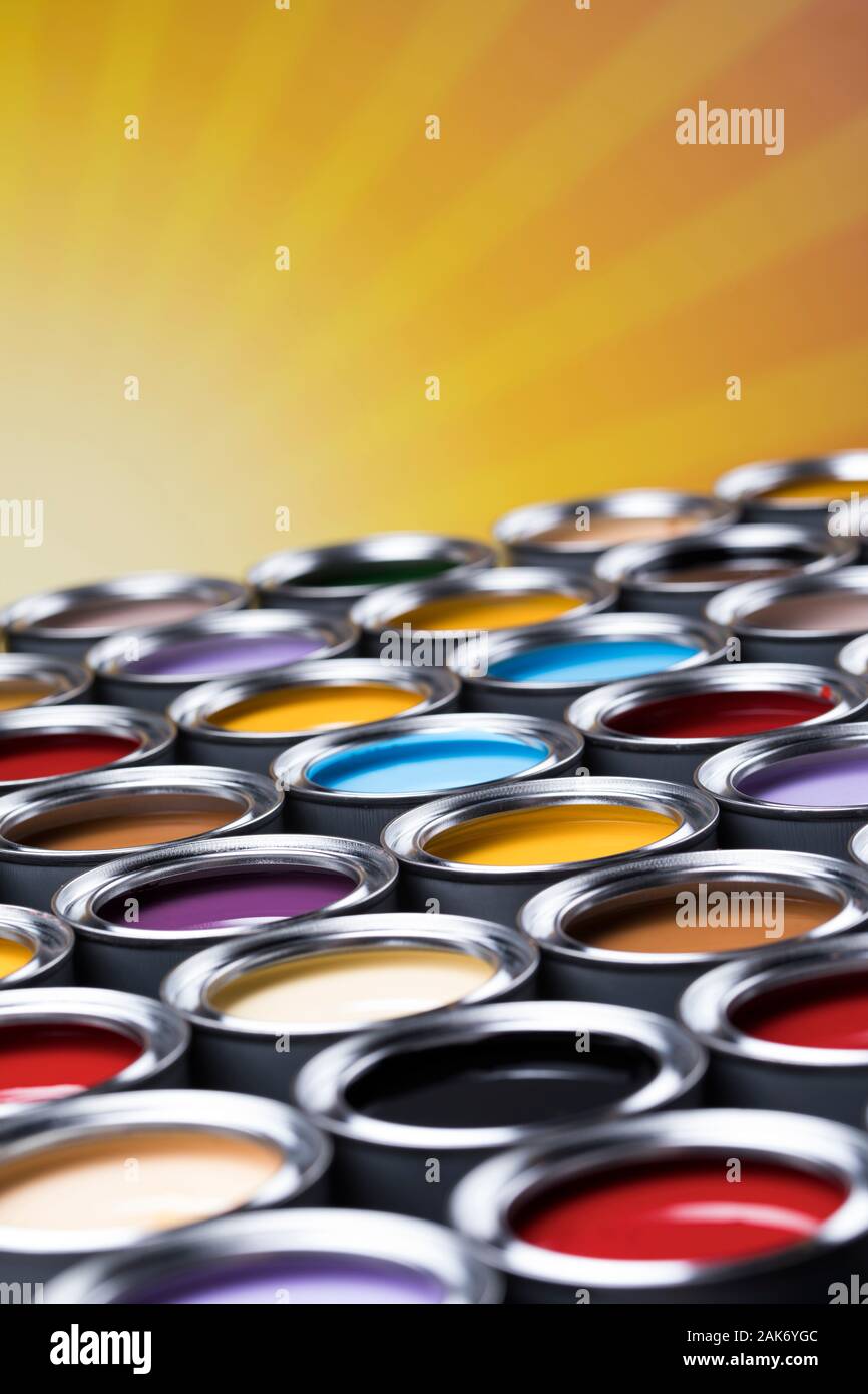 Tin metal cans, Painting background Stock Photo - Alamy