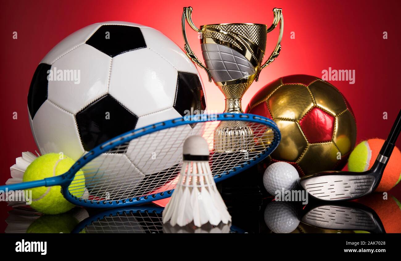 Trophy, Winning, Award. sport ball background Stock Photo - Alamy