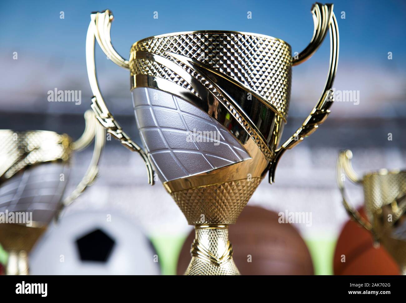 Trophy, Winning, Award. sport ball background Stock Photo - Alamy