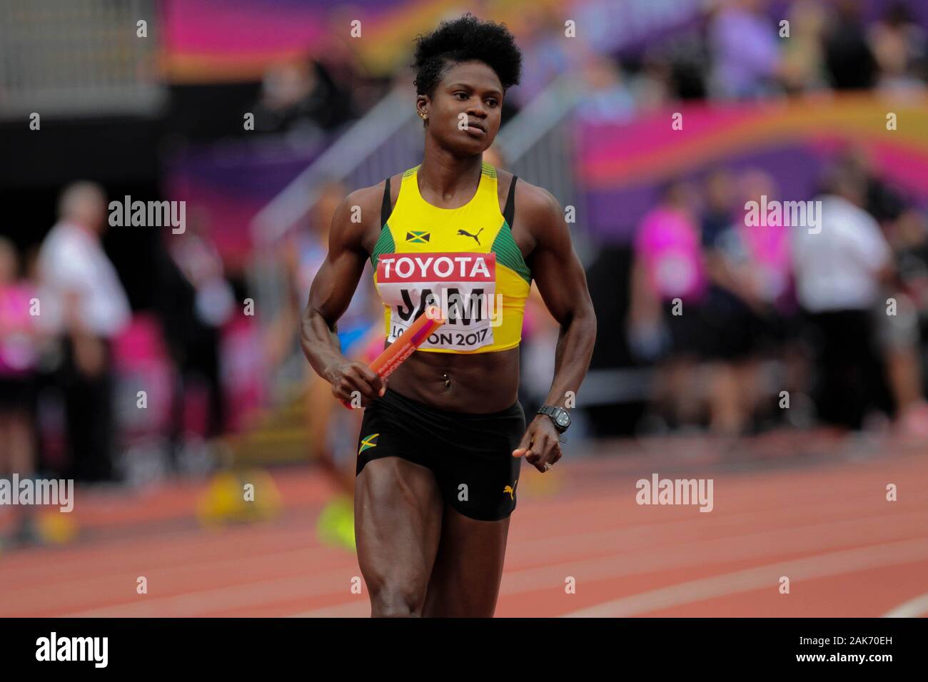 Anneisha McLaughlin-Whilby (Jamaique) at the 2nd Heats 4x400m Relay ...