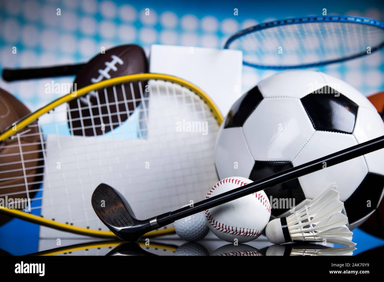 Podium for sports awards, equipment and balls Stock Photo - Alamy