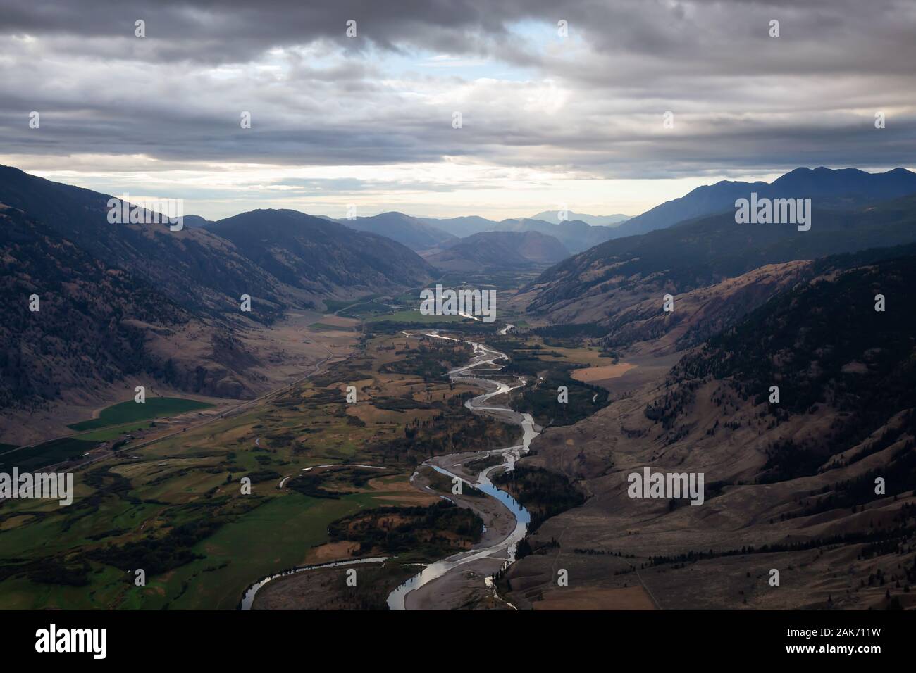 Aerial View of a Valley surrounded by Canadian Mountain Landscape Stock ...