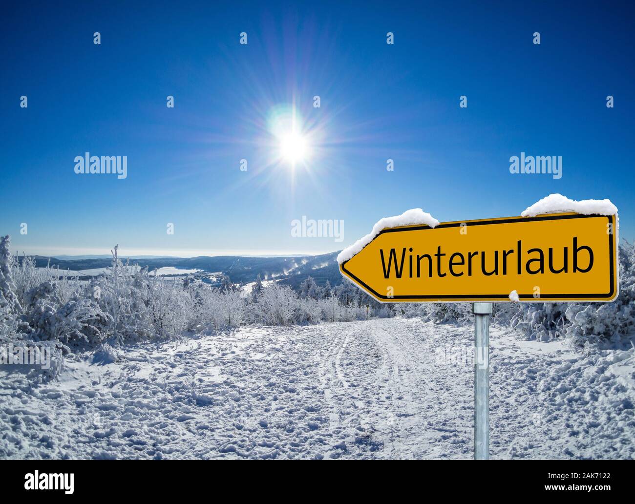 German "Winterurlaub" Area Shield Arrow Stock Photo - Alamy
