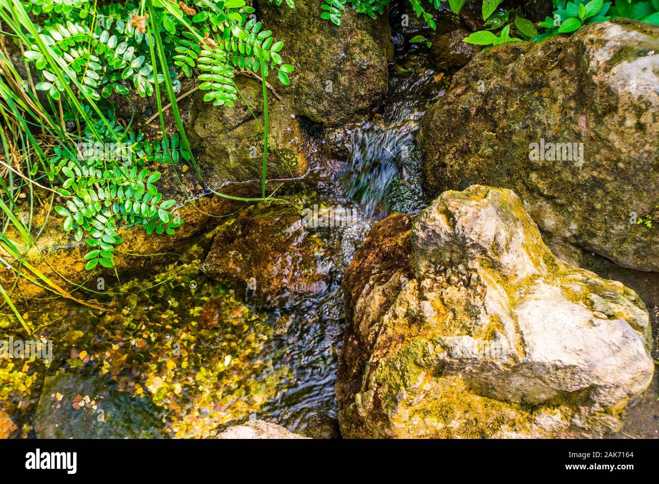 closeup of a small brook streaming over some rocks, nature background ...