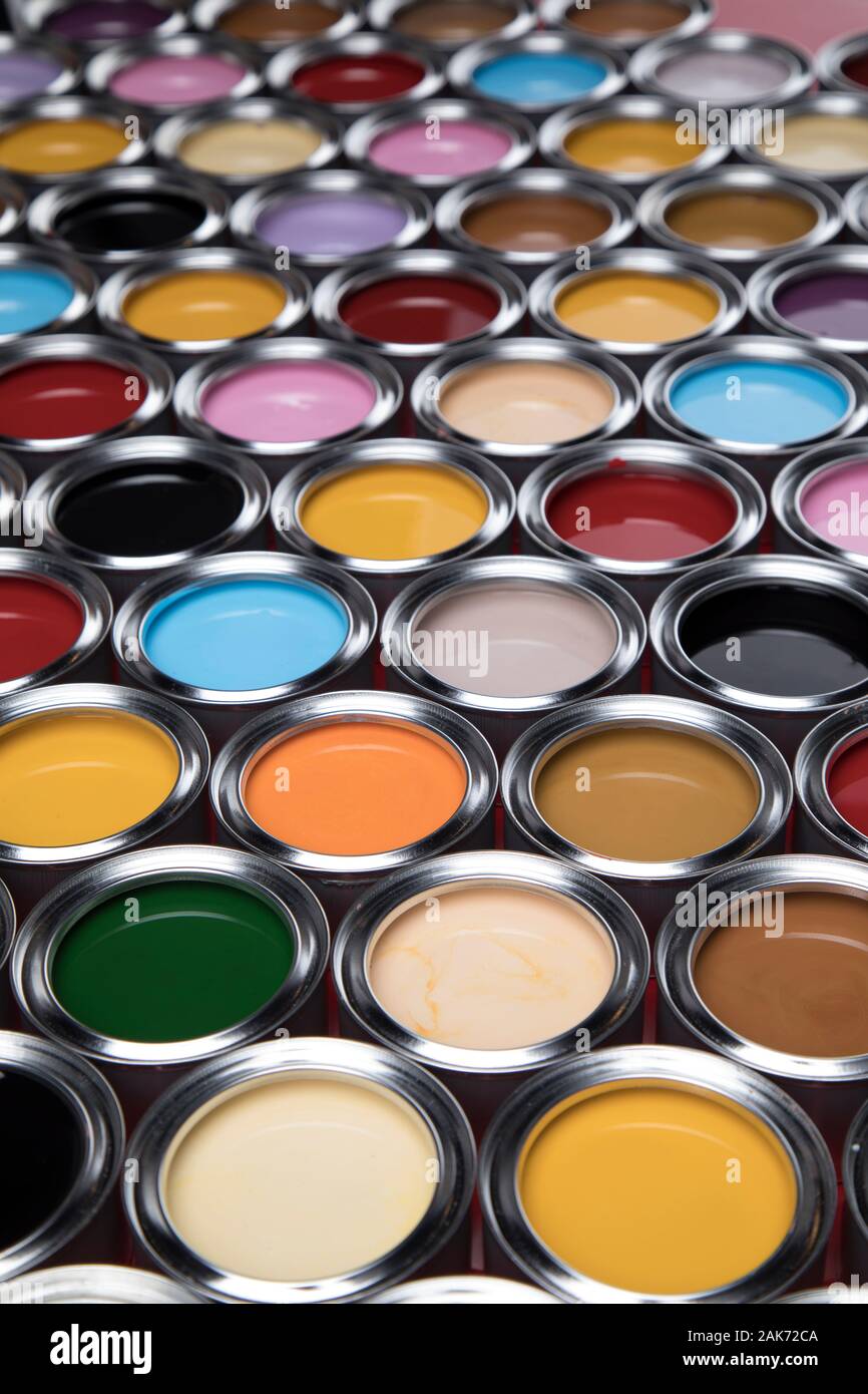 Colorful paint cans set, Painting background Stock Photo - Alamy
