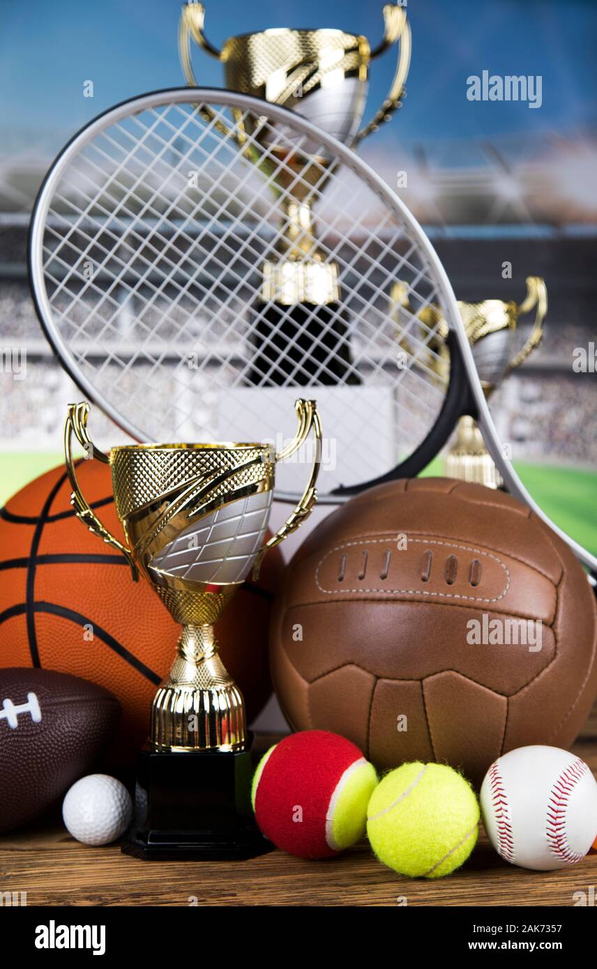 Trophy, Winning, Award. sport ball background Stock Photo - Alamy