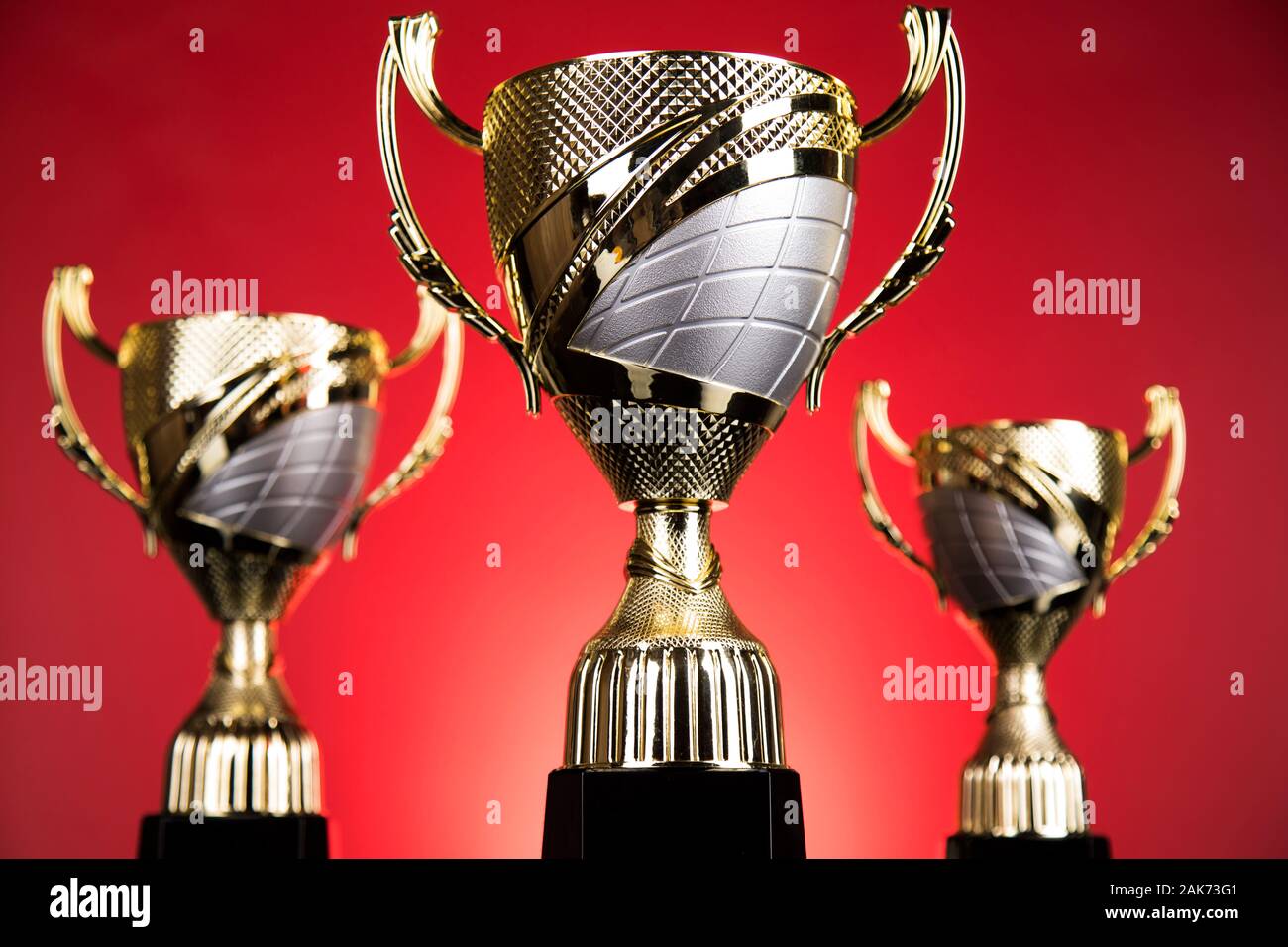 Winning trophy championship award, sport stadium background Stock Photo ...