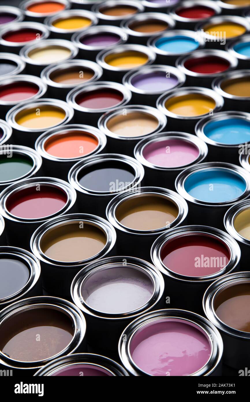 Tin metal cans, Painting background Stock Photo - Alamy