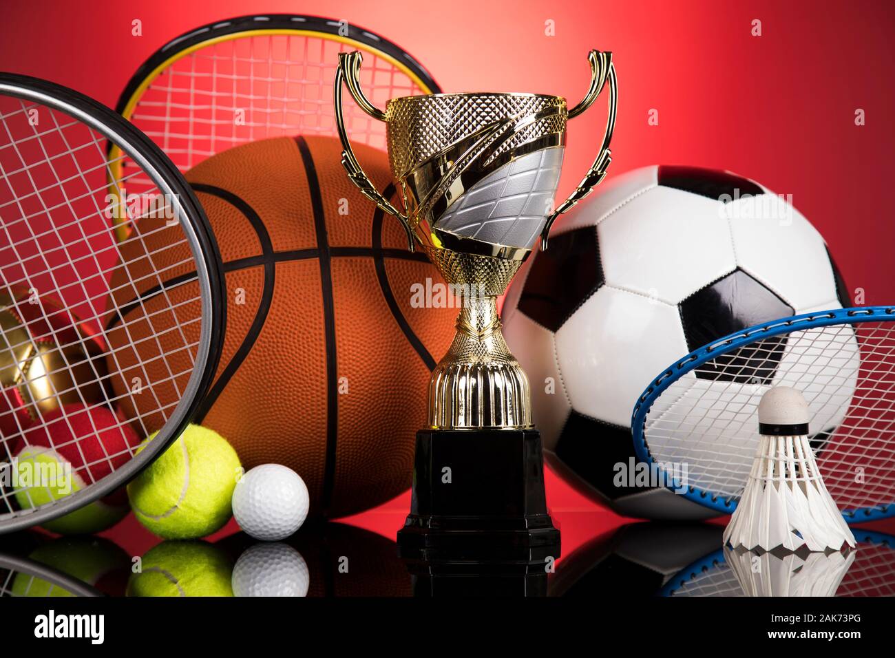 Trophy, Winning, Award. sport ball background Stock Photo - Alamy