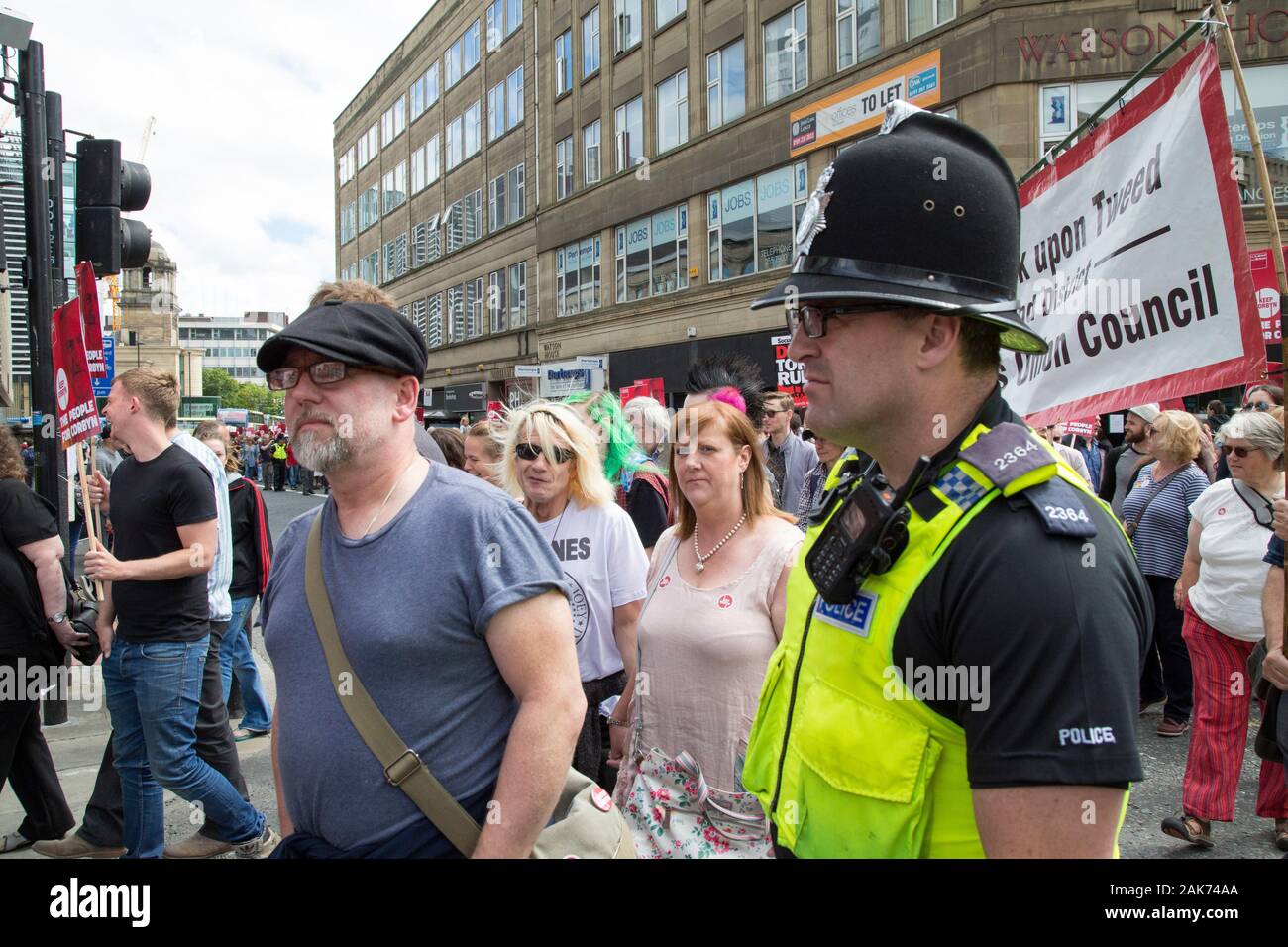 Pro Jeremy Corbyn march. July 2016 Newcastle upon Tyne. Protesters ...