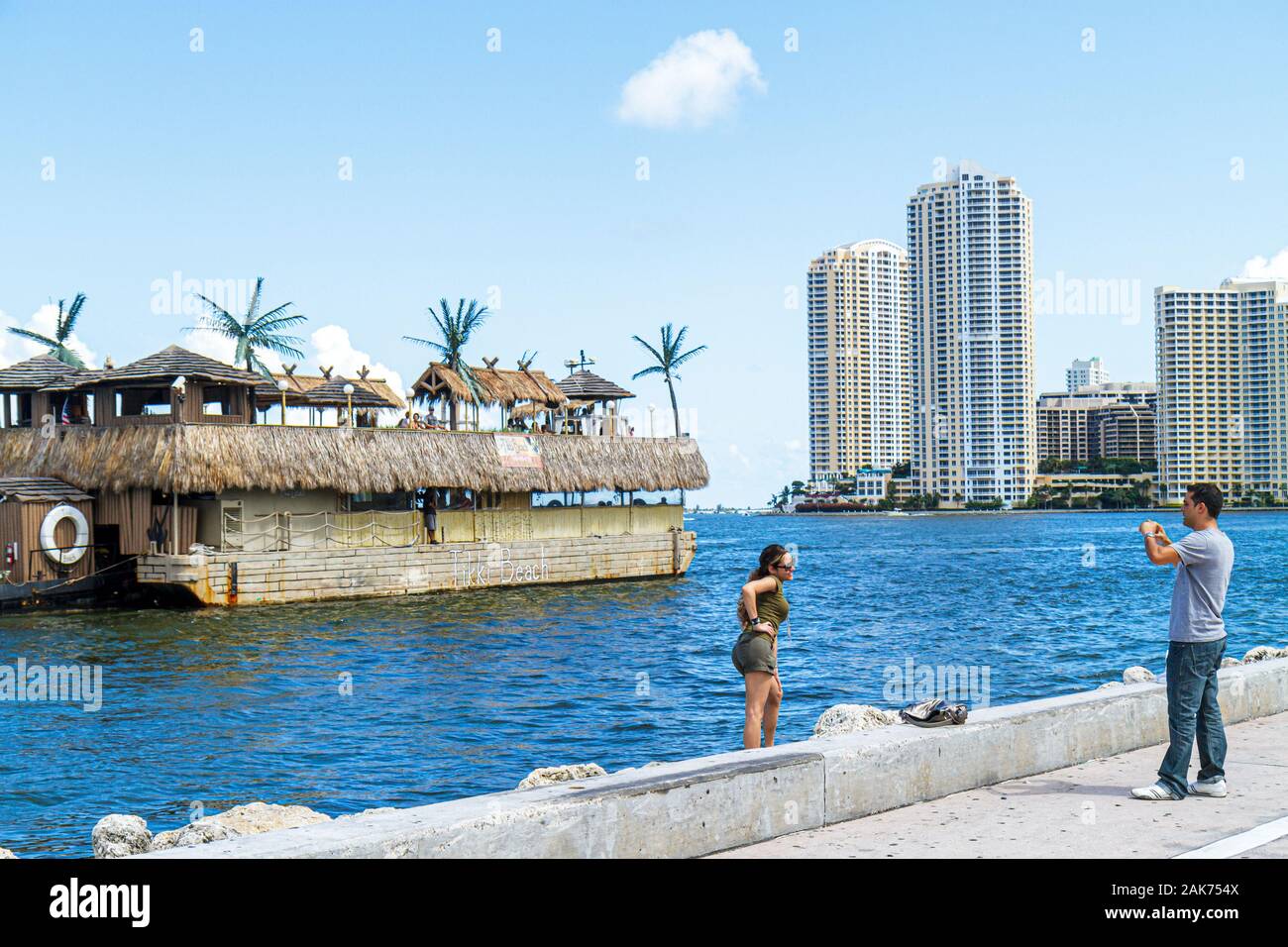 Miami Florida,Bayfront Park,Biscayne Bay water,Tiki Beach Party Barge ...