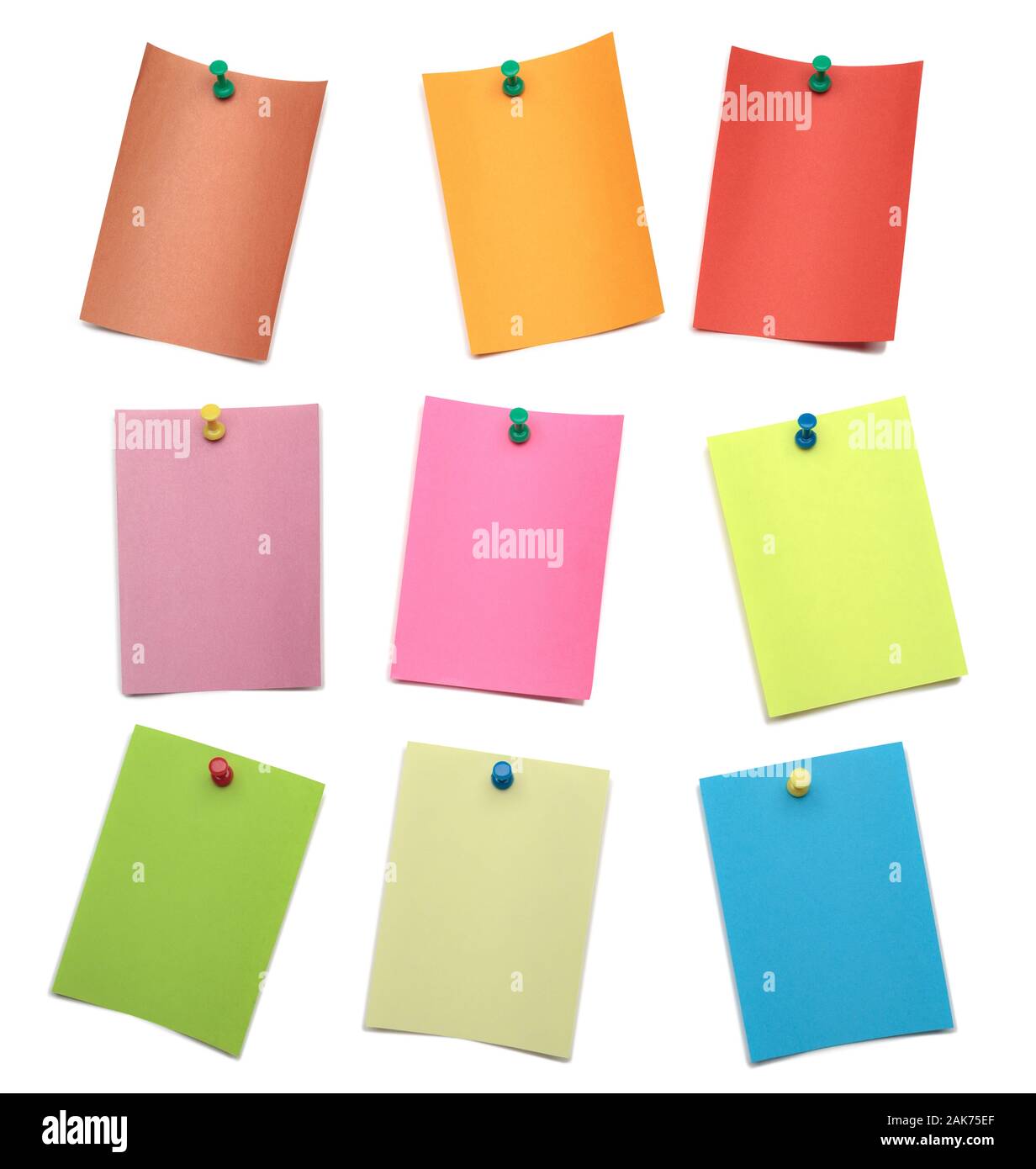Collection of different colored pinned sheets of note papers stickers ...