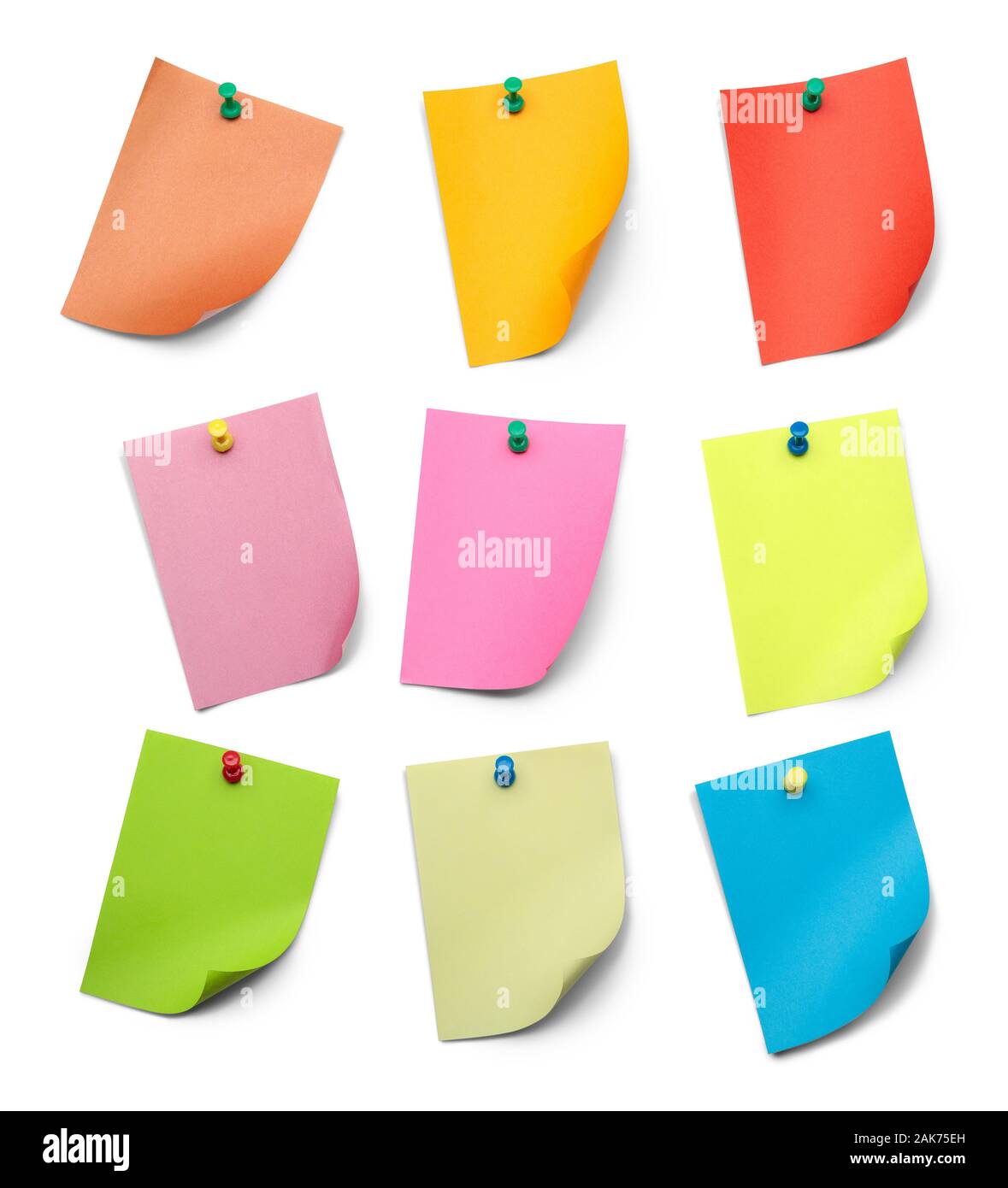 Collection of different colored pinned sheets of note papers stickers ...