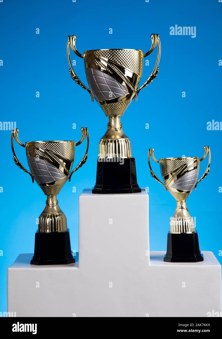 Podium for sports awards, equipment and balls Stock Photo - Alamy